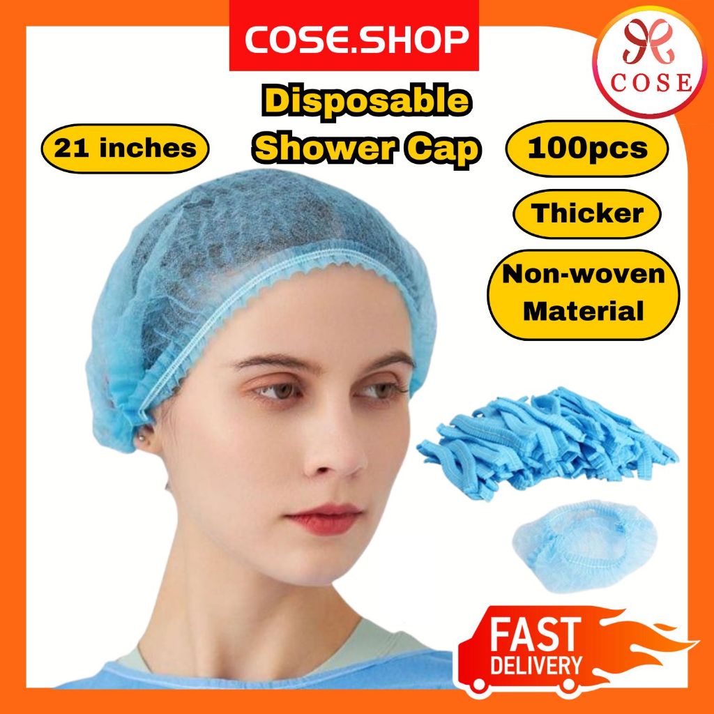 COSE 100pcs Disposable Shower Cap Non-woven Hair Net Hair Cap Premium ...