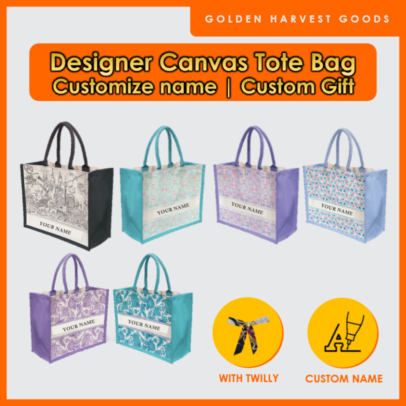Designer Canvas Tote Bag with Personalized/Customise Names - Laminated ...