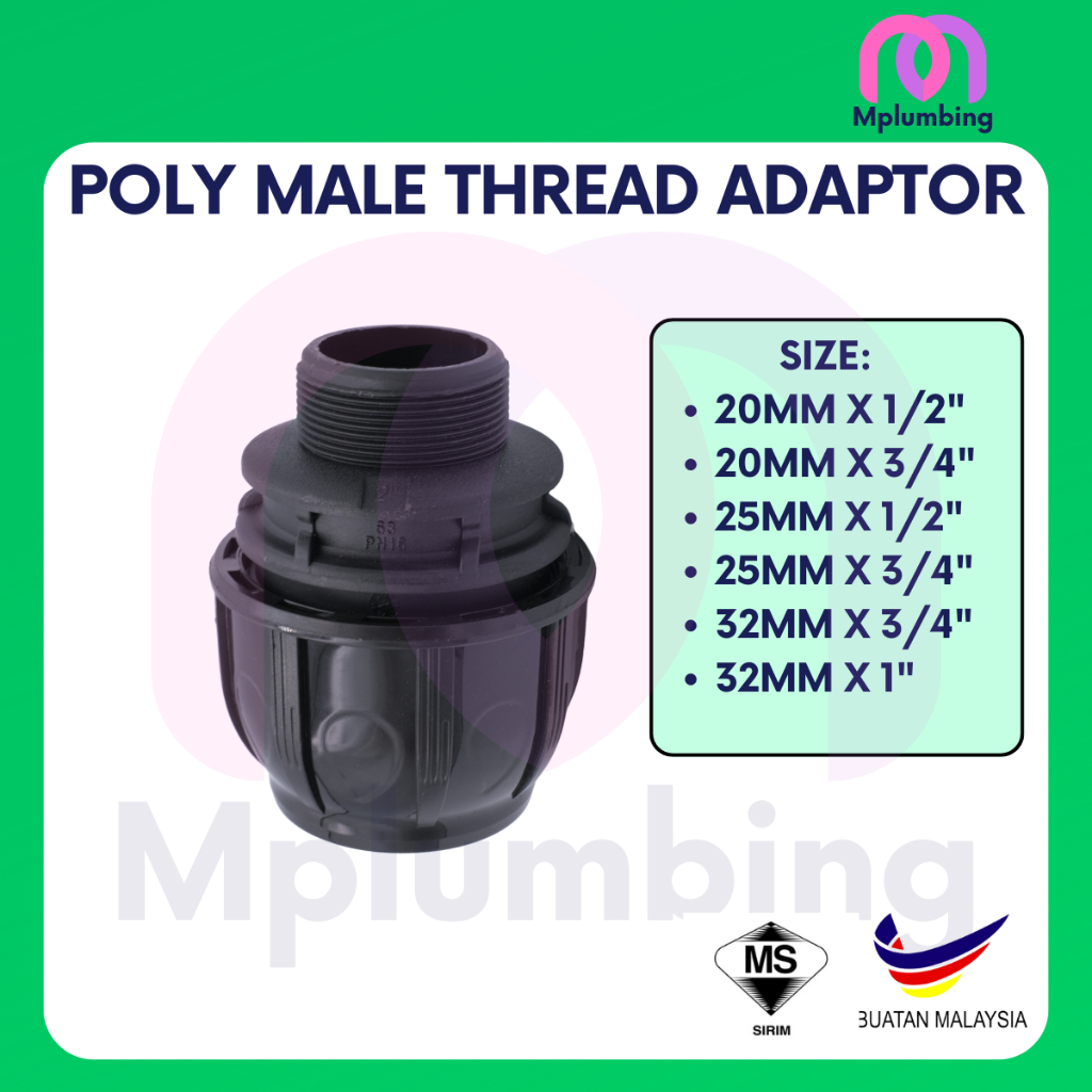 MALE THREAD ADAPTOR MTA HDPE POLYPIPE POLI PAIP 32MM 25MM 20MM X 1" 3/4 ...