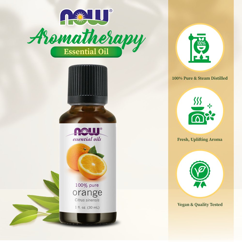 NOW Essential Oils Orange Oil Uplifting Aromatherapy Scent 1-Ounce ...