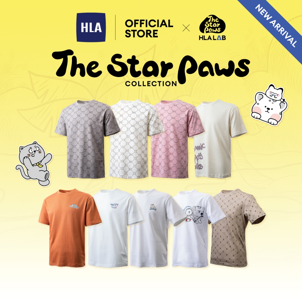 HLA The Star Paws Series Icy Cotton Full Letter Printing Short Sleeve T ...