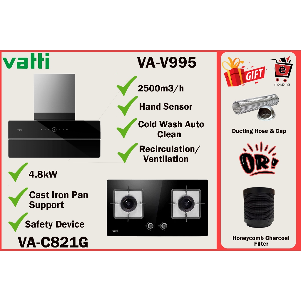 【AUTHORISED DEALER】Vatti Cooker Hood V995 2500m3/h Slim Series Cooker Hood/Auto Cleaning/油烟机/华帝 ...