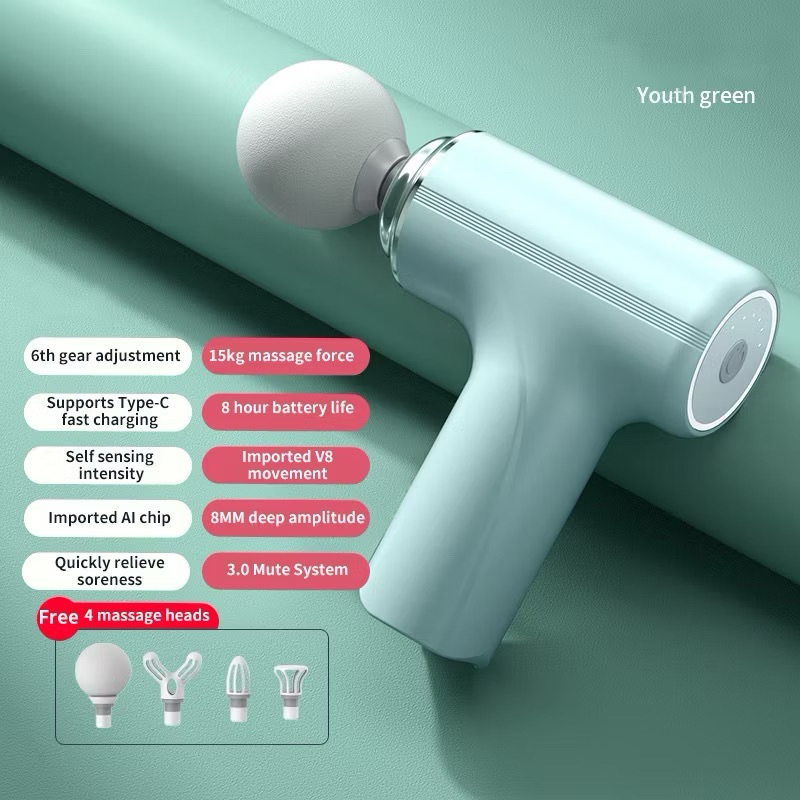 Mini Fascia Massage Gun 6 Speeds With 4 Massage Heads Muscle Relaxation ...