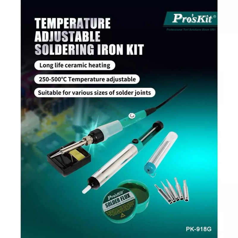 PROSKIT PK-918 Temperature Adjustable Soldering Iron Kit | Shopee Malaysia