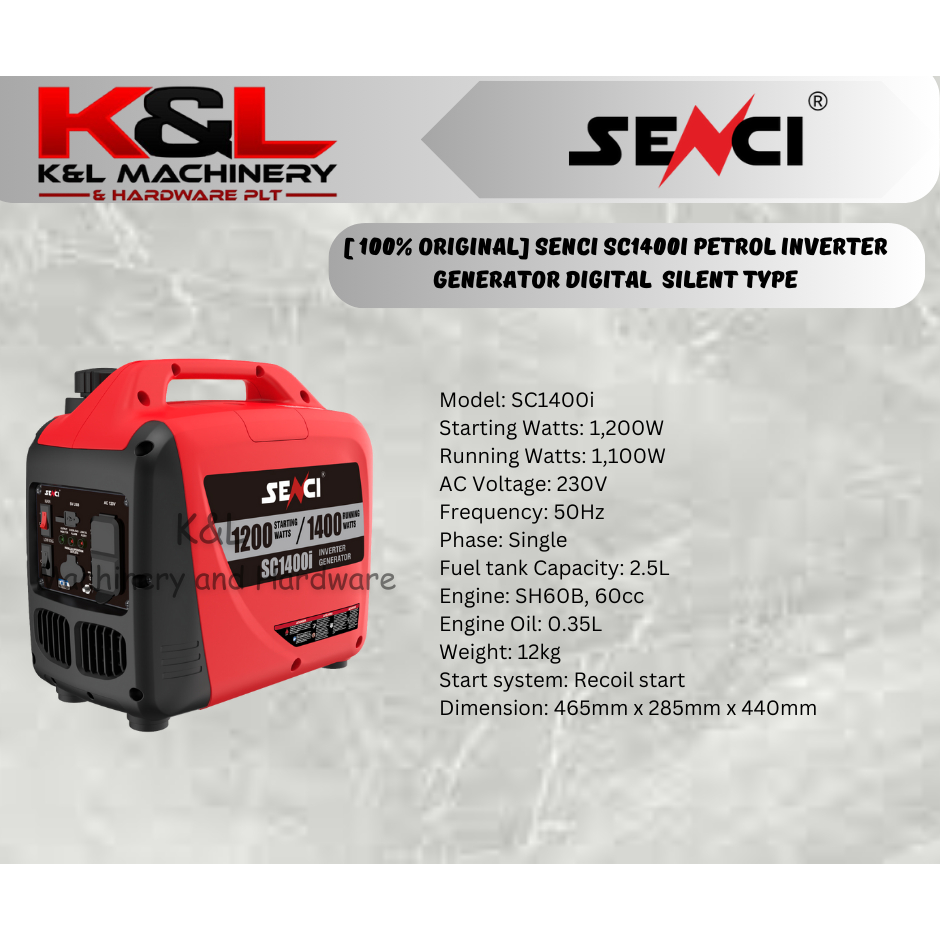 [ 100% Original] SENCI SC1400i Petrol Inverter Generator Digital Silent ...