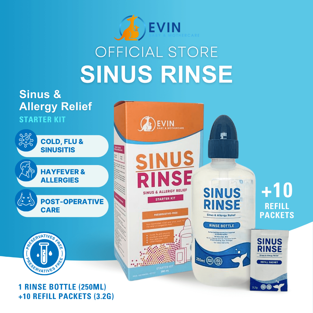 Evin Sinus Rinse & Allergy Relief Neti Pot Nasal Irrigation for Sinus ...