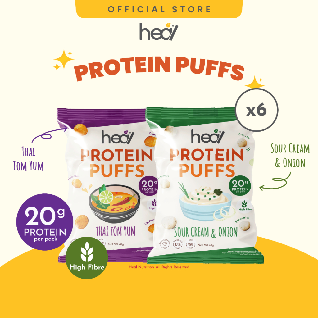 Heal Protein Puffs Tomyum / Sour Cream Bundle of 6 - Snek Sihat, Tinggi ...
