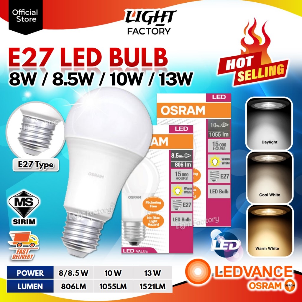 OSRAM LED BULB 8W / 8.5W / 10W / 13W A60 A70 LED Bulb E27 Energy Saving Mentol | Shopee Malaysia