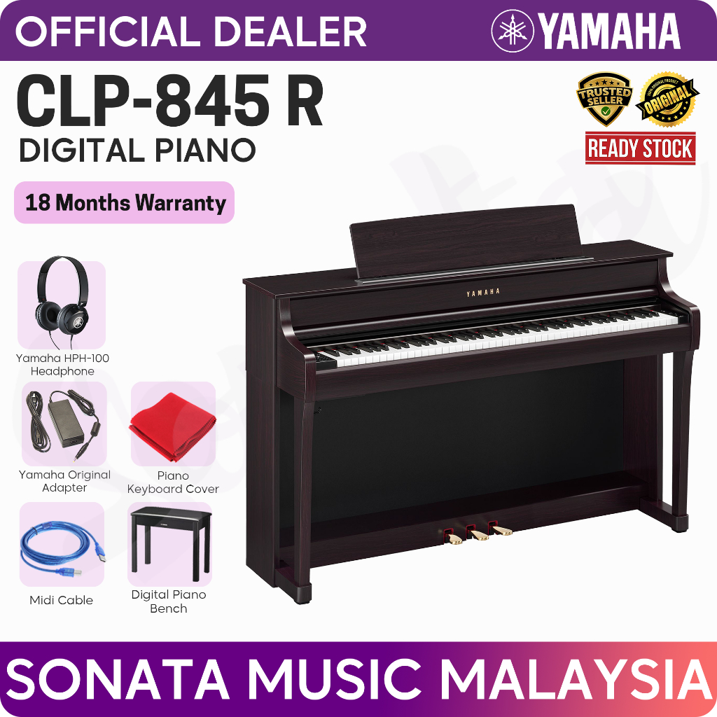 Yamaha CLP845 R (ROSEWOOD) Clavinova Digital Piano FREE HPH-100 Headphone (clp 845 / clp845 ...