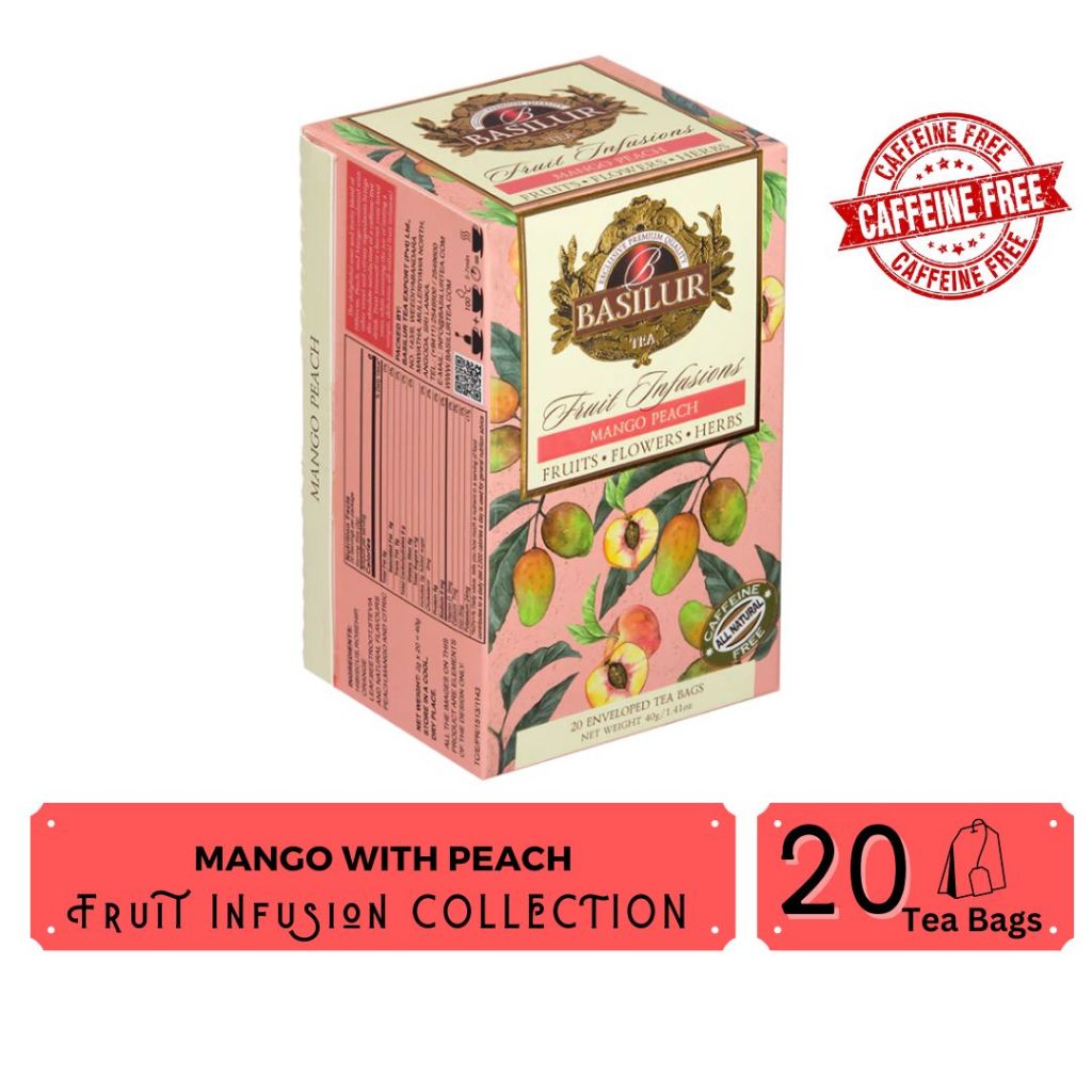 Basilur Mango Peach Fruit infusion Caffeine Free 20E Individual Wrapped ...