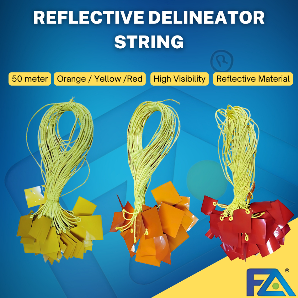 50m Orange/Yellow/Red Reflective Delineator String Rope High Visibility ...