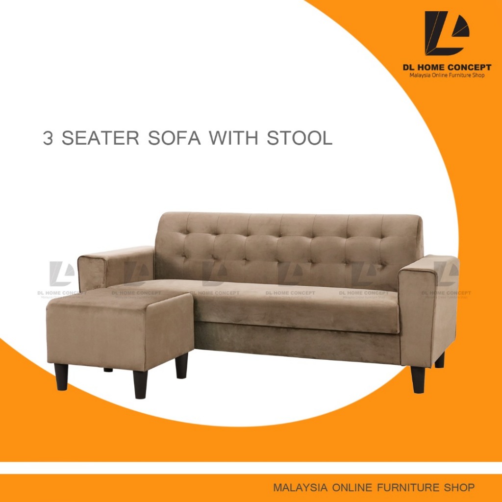 DL Home Concept DL 3 Seater Soft Fabric Sofa with Stool | Shopee Malaysia