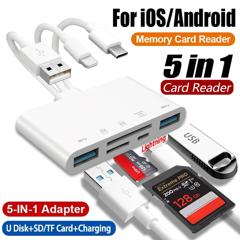 5 In 1 Card Reader Type C USB OTG Memory SD Card Reader Adapter ...