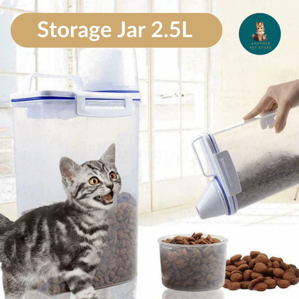 2.5L Pet Food Storage Dispenser Pet Food Container Bekas Makanan Kucing ...
