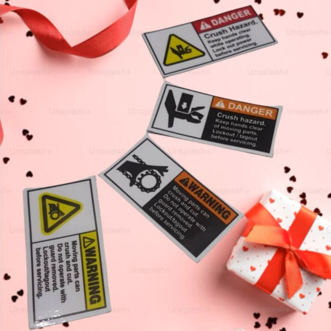 DANGER WARNING CRUSH HAZARD AND MOVING PARTS STICKER MACHINE 10PCS ...