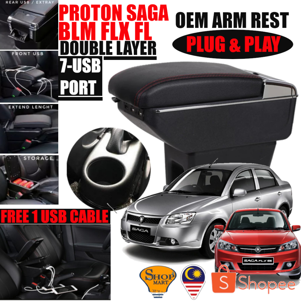 PREMIUM 7 USB Port Proton Saga BLM Car Arm Rest Armrest Cushion Double ...