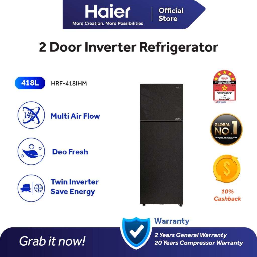 [5 Star] Haier 418L / 458L 2-Door Twin Inverter Refrigerator / Fridge / DEO Fresh / ChillerBox ...