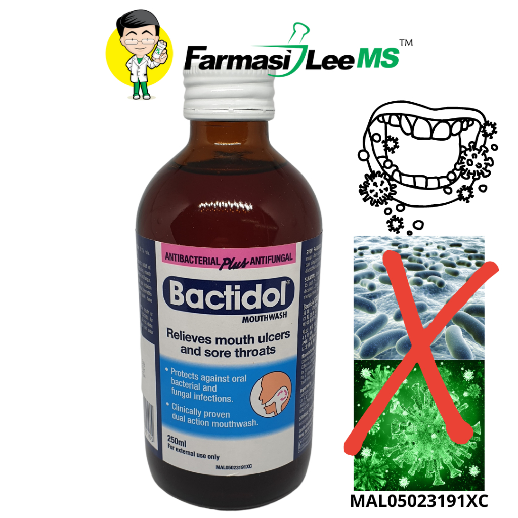Bactidol Sore Throat & Ulcers Relief Mouthwash 250ml (Exp 11/2027 ...