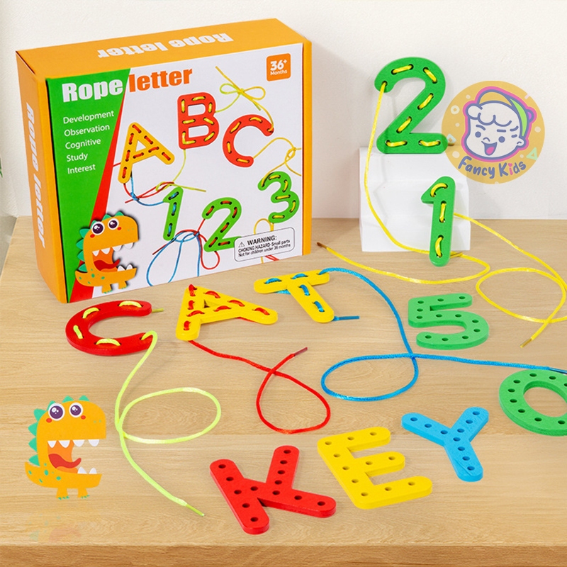 Wooden Letter and Number Lacing Toy/Montessori Early Educational Toy ...