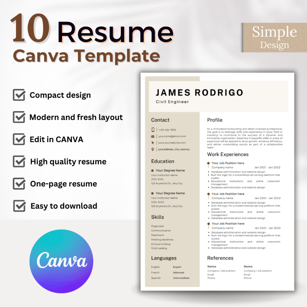10 Modern Resume Template | Compact Resume Template | One-page Resume ...