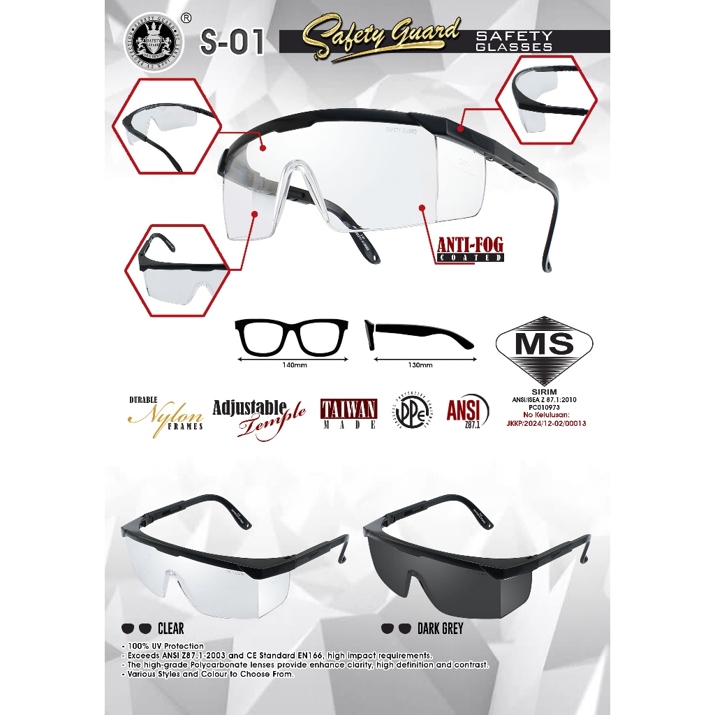 💥[READY STOCK]💥 SAFETY GUARD S-01 ANTI-FOG SIRIM DOSH APPROVED SAFETY ...