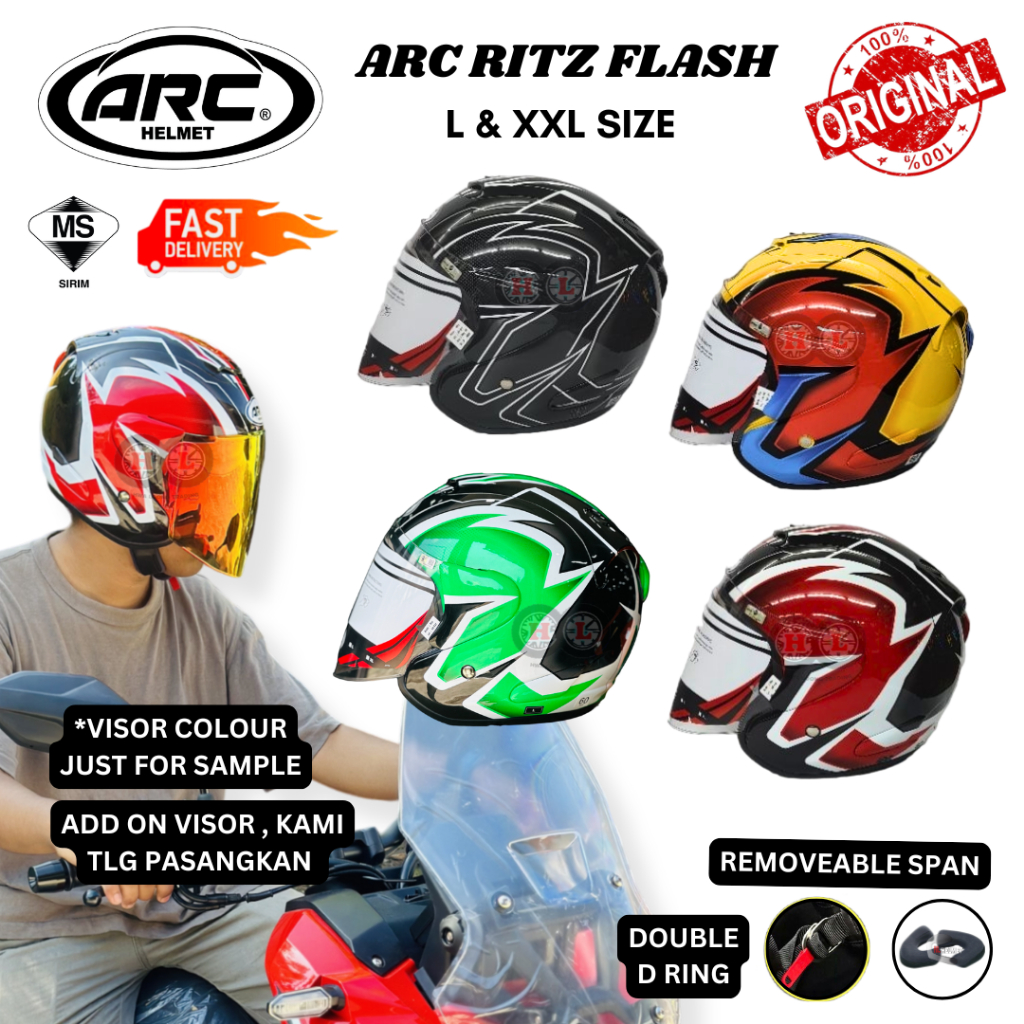 ARC RITZ FLASH YELLOW RITZ 2024 OPEN FACE HELMET ORIGINAL ( HELMET ARC ...