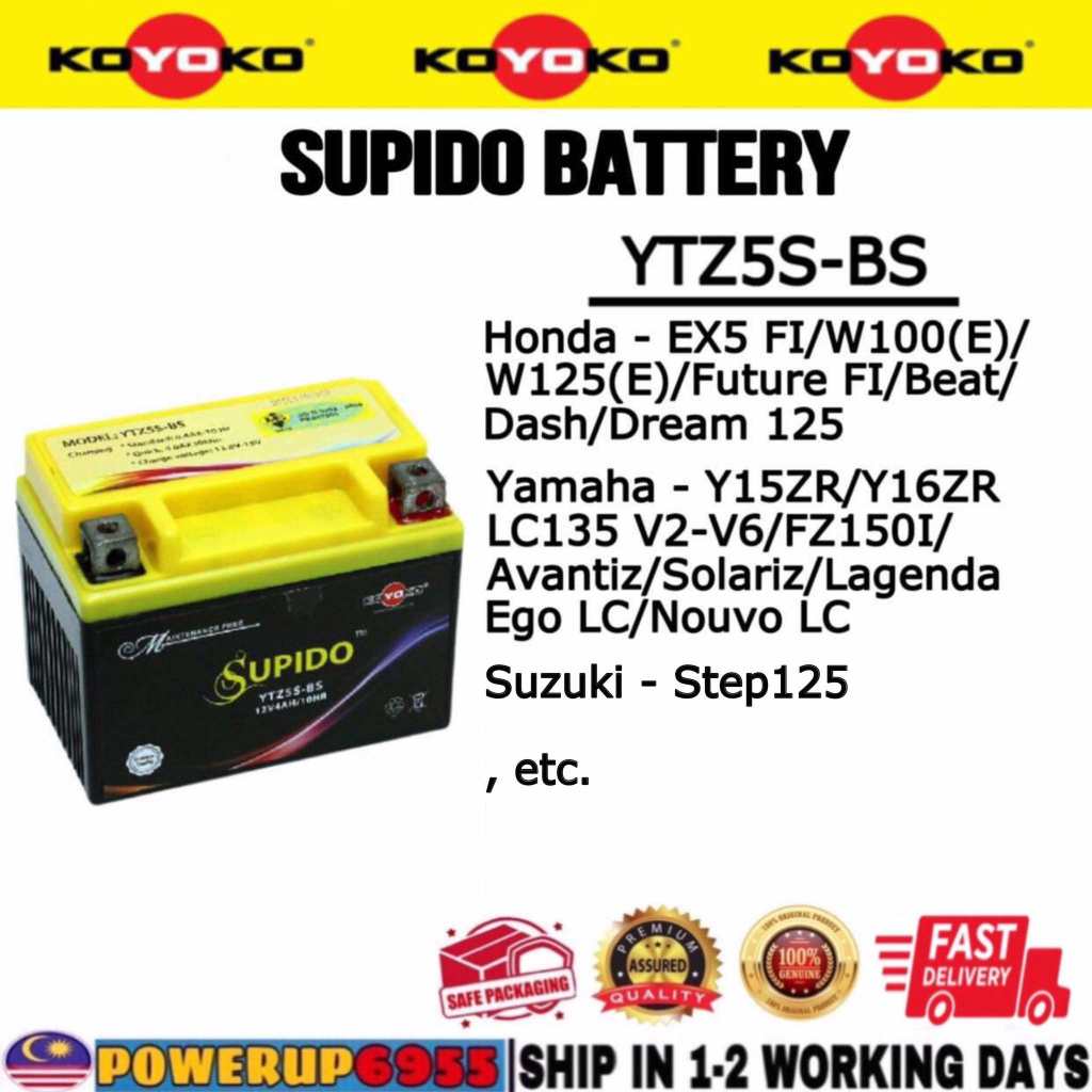 YTZ5S-BS YTZ5S BT4 KOYOKO SUPIDO BATTERY BATERI EX5 FI W125 FUTURE DASH ...