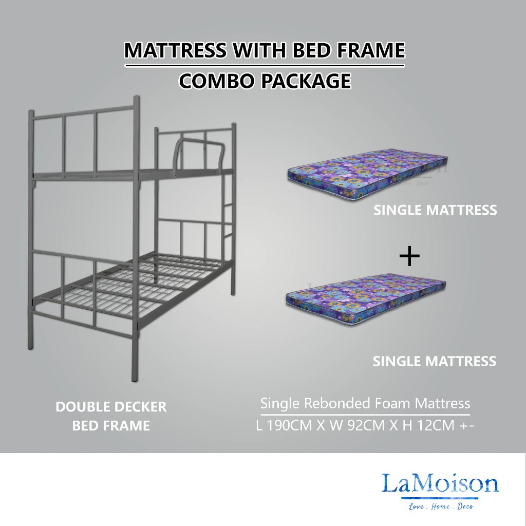 LaMoison SET Double Decker Bed Frame With 2 Mattress Single Mattress ...