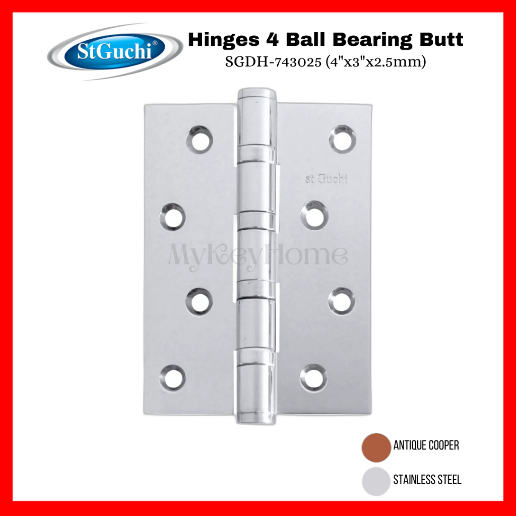 St Guchi Hinge SGDH-743025 4 Ball Bearing Butt (4"x 3" x 2.5mm ...