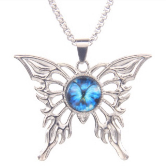 Enamel Blue Flame Butterfly Pendant women men fashion Stainless Steel ...