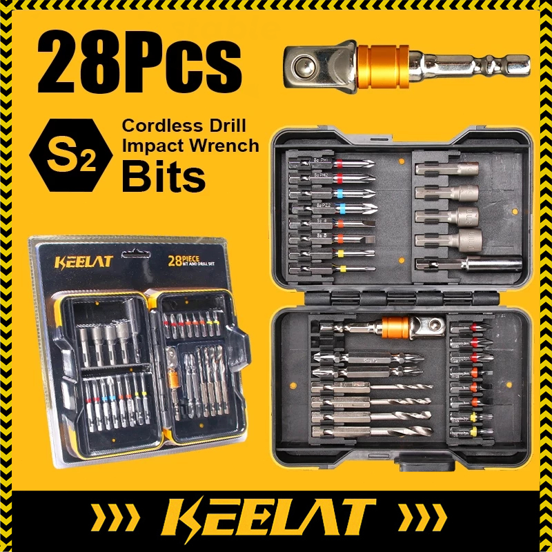 KEELAT 28/26PCS Classic Drill & Screwdriver Bit Set & Ratchet Set ...