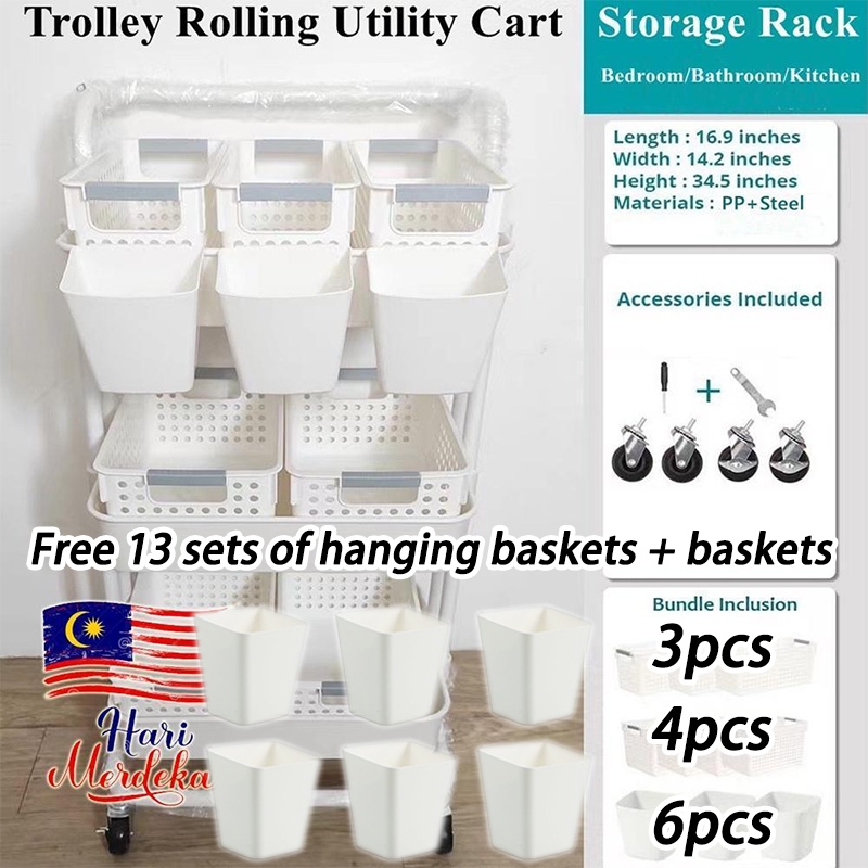 Ready Stock Full Set 4 tier Trolley Rack Quality Baby Storage Rack ...
