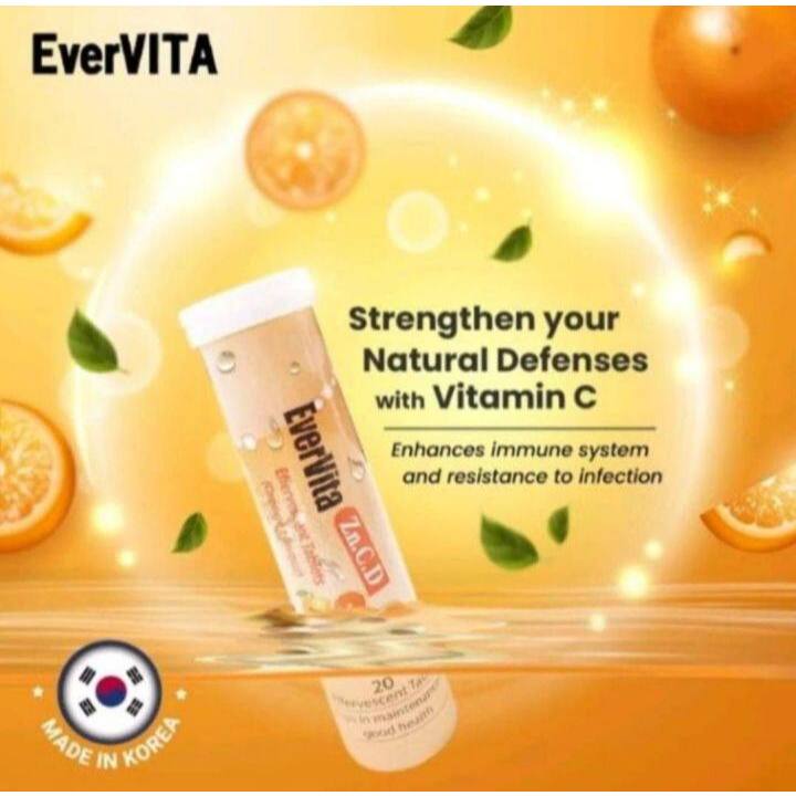 EverVita Zn.C.D Effervescent Tablets Orange Flavour 20s (Exp : May 2026 ...