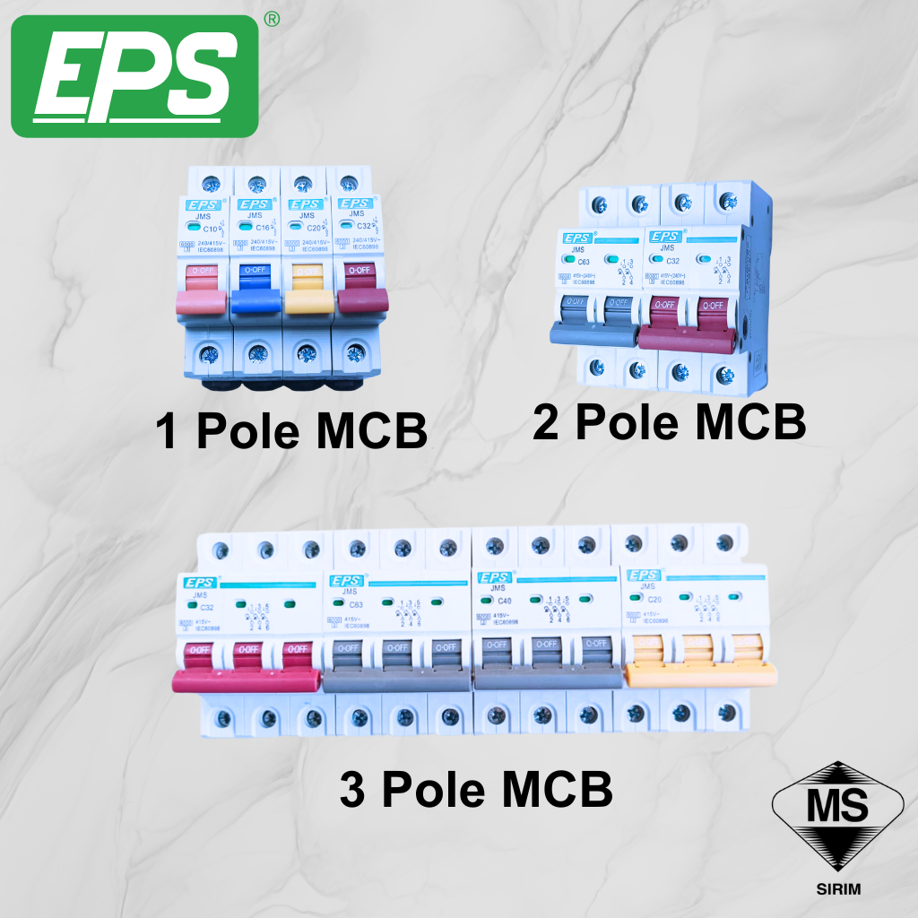 EPS MCB 20A,32A, 40A, 63A 2 POLE/ 3 POLE (6KA) Miniature Circuit Breaker (SIRIM) | Shopee Malaysia