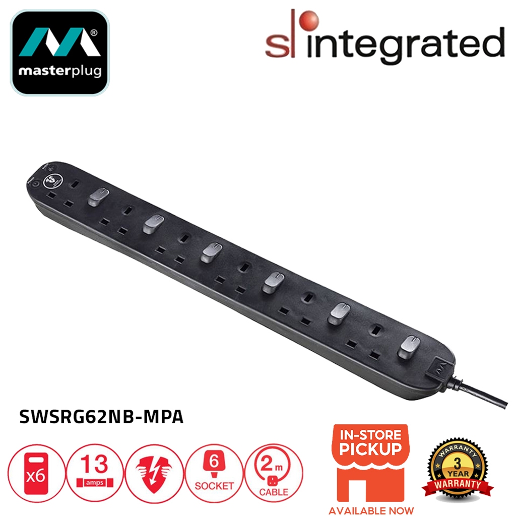Masterplug Surge Protector (4/6/8) Gang 2 Meter Extension Leads ...
