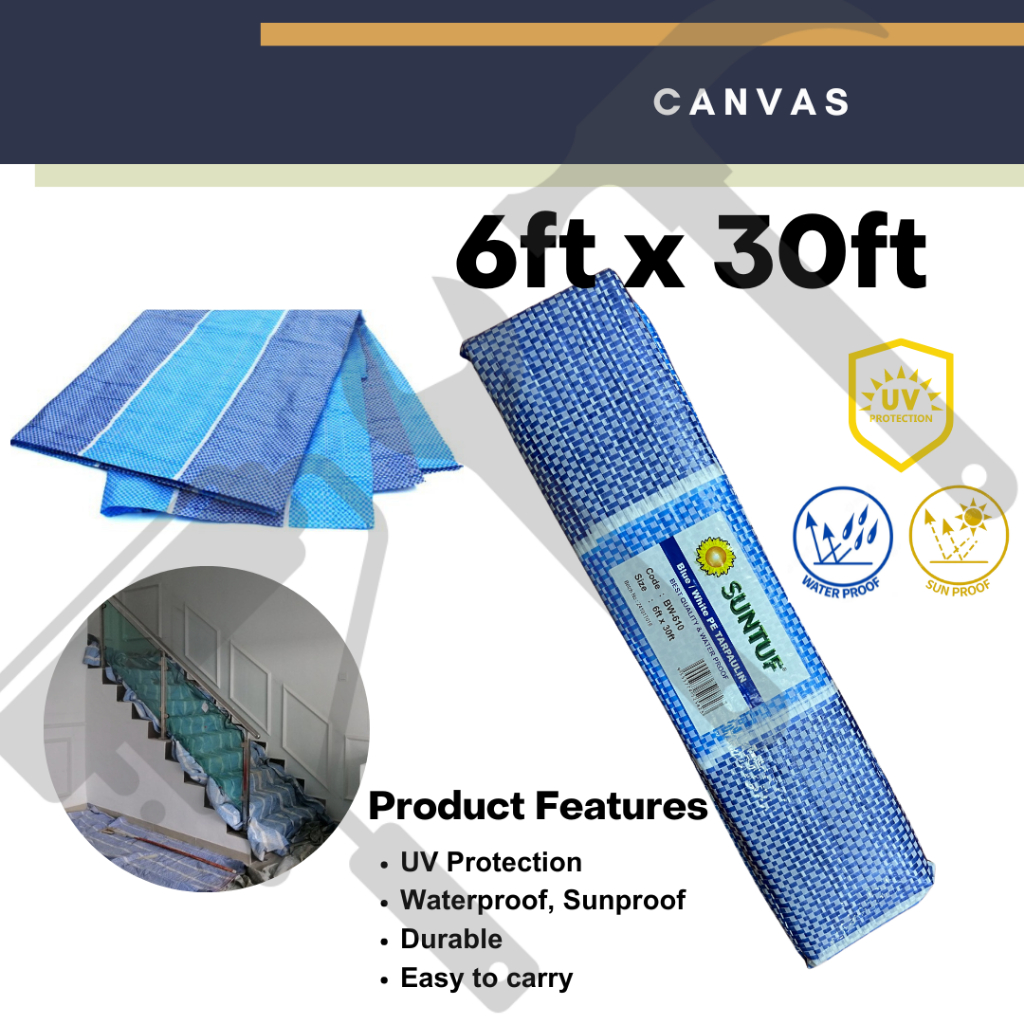 Canvas Blue White Roll Tarpaulin 6ft x 30ft Kanvas Biru Putih Alas Cat ...