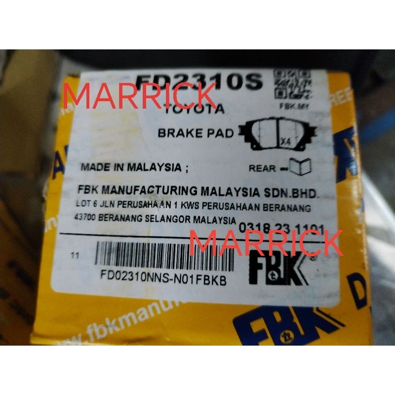 Perodua Alza 2023 Altis ZRE211 ZRE212 rear brake pad FBK | Shopee Malaysia