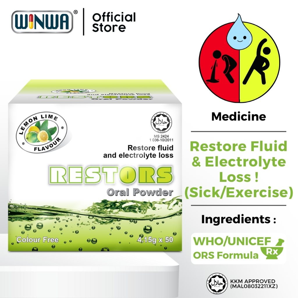 RESTORS Electrolyte Powder (50's) - W H O Formula Oral Rehydration Salt ...