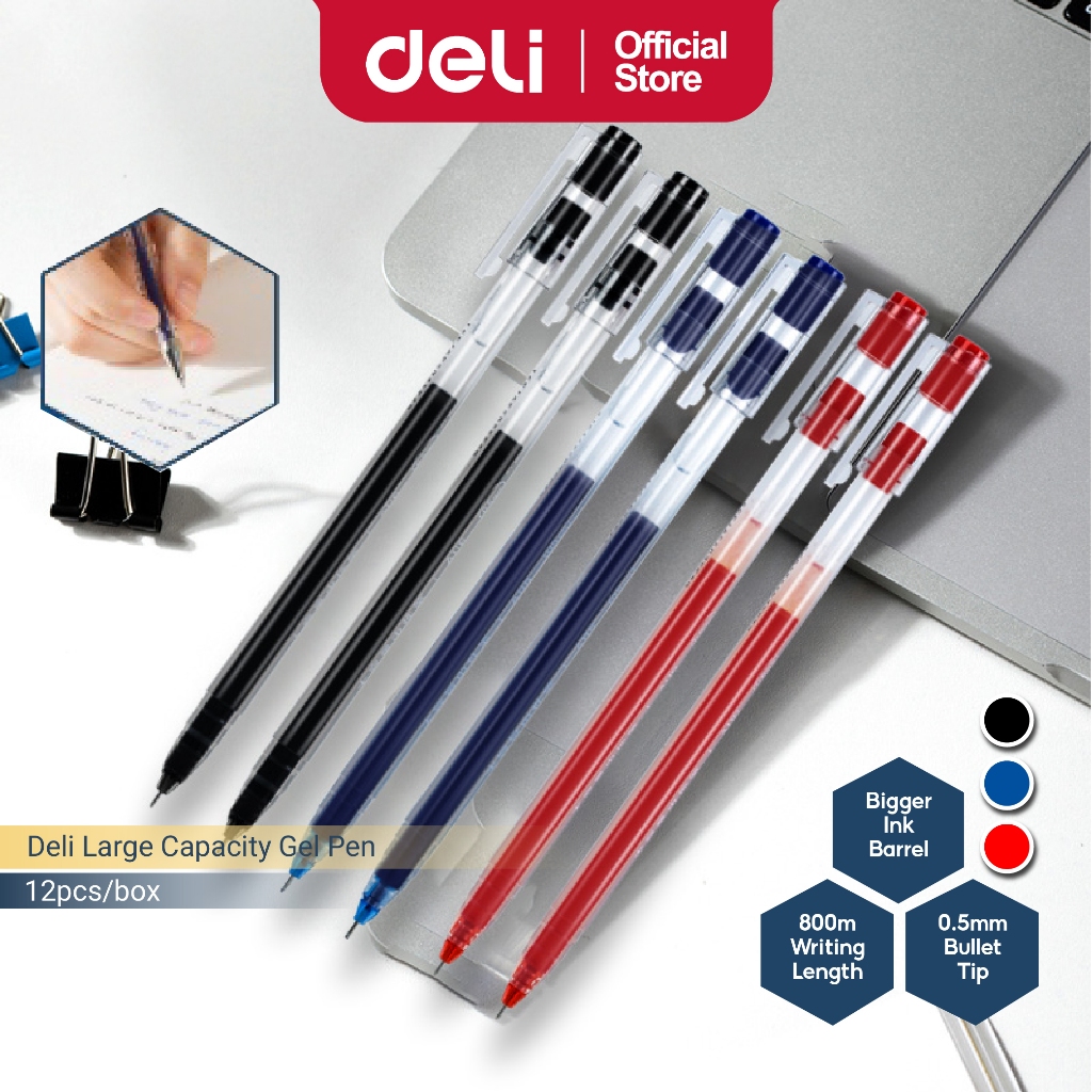 Deli 0.5mm Large Capacity Gel Pen Ball Point Student Office Stationary ...