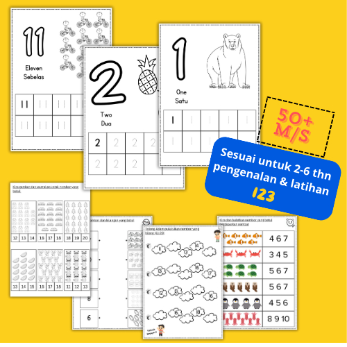 HARDCOPY - LATIHAN WORKSHEET NOMBOR 123 untuk tadika preschool ...