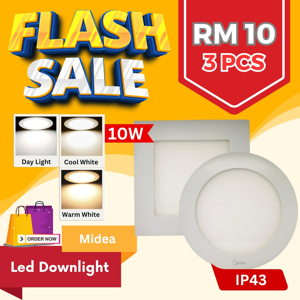 MIDEA LED DOWNLIGHT 10W DAY LIGHT/COOL WHITE/WARM WHITE X 3 PCS MEDIA ...