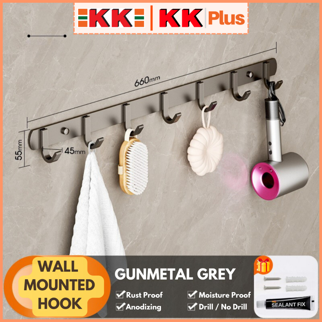 Penyangkut Dinding Wall Hook 3/4/5/6/7 Gantung Self Adhesive atau Drill ...