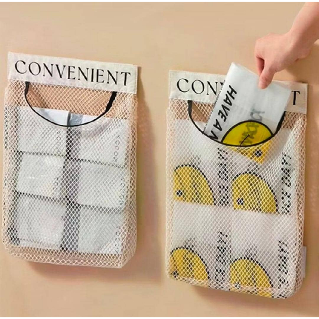Elastic Mesh Storage Garbage Bag Organizer Large Capacity Wall Mounted ...