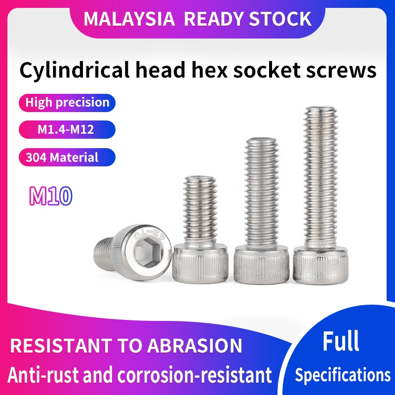 304 Stainless Steel M10 Hex Socket Cap Head Screws Allen Bolt DIN912 ...