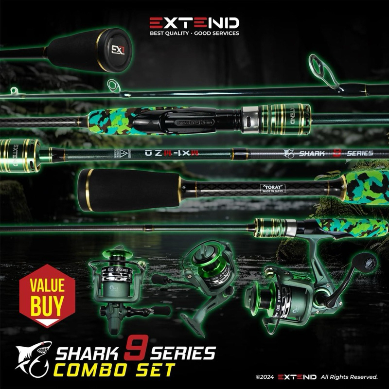 🔥COMBO SET 🔥EXTEND SHARK 9 SERIES SPINNING ROD SET Spinning Rod + Reel ...