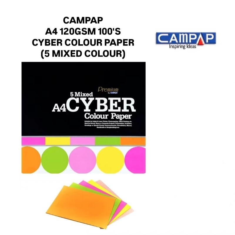(1PKT) CAMPAP A4 Cyber Colour Paper Card [5MIXED COLOUR] | 120GSM ...
