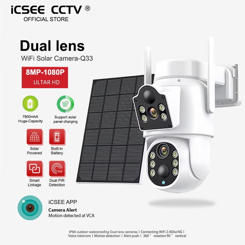 ICSEE CCTV Solar 4MP Wireless Outdoor Dual Lens 1080P FHD 360° IP66 ...