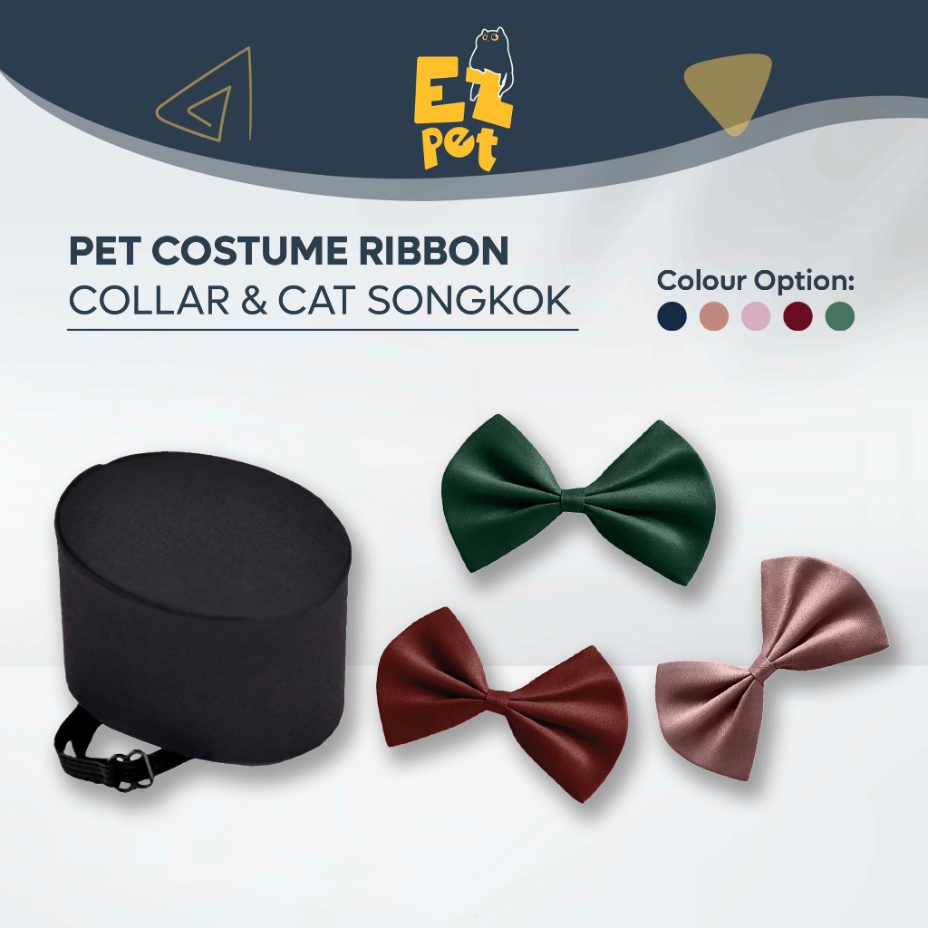 EZPET🐱 【Pet Costume Ribbon Collar & Cat Songkok】 Pet Ribbon Headband ...