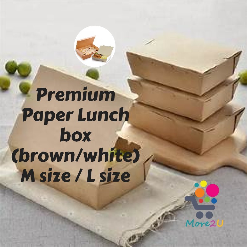 [50 pcs] Premium Paper Lunch box M size L size / Brown & White Paper ...