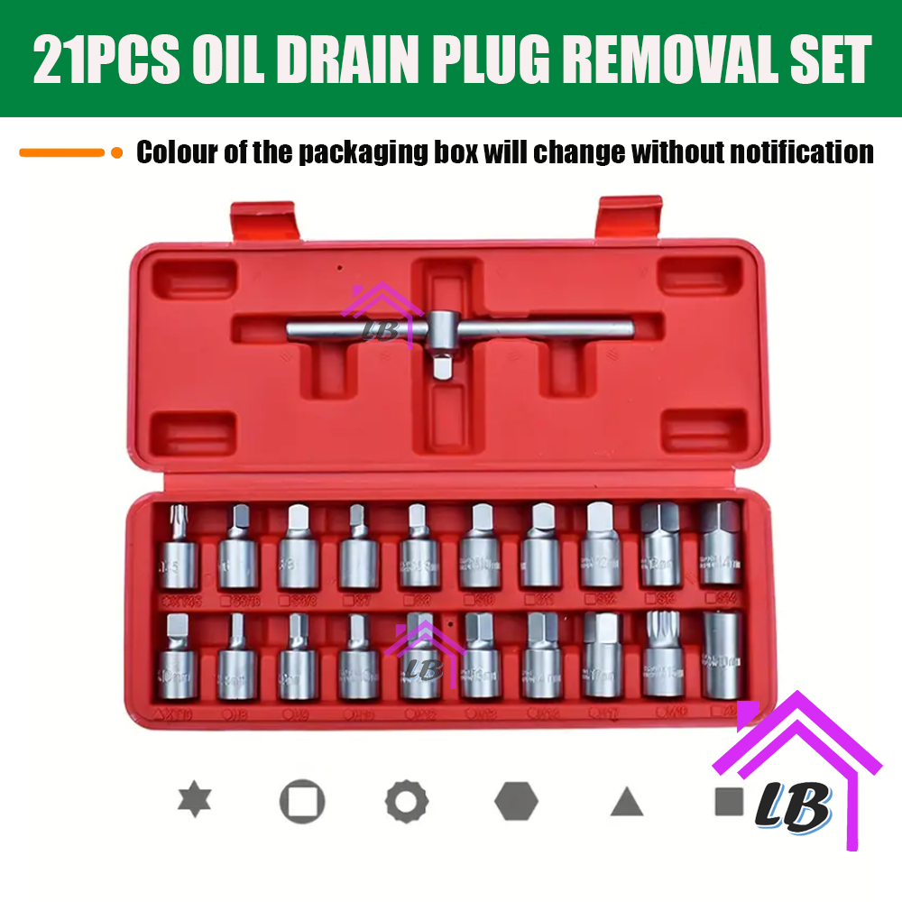 21pcs Drain Plug Socket Set 3/8in Oil Drain Sump Screw Sleeve Wrench ...
